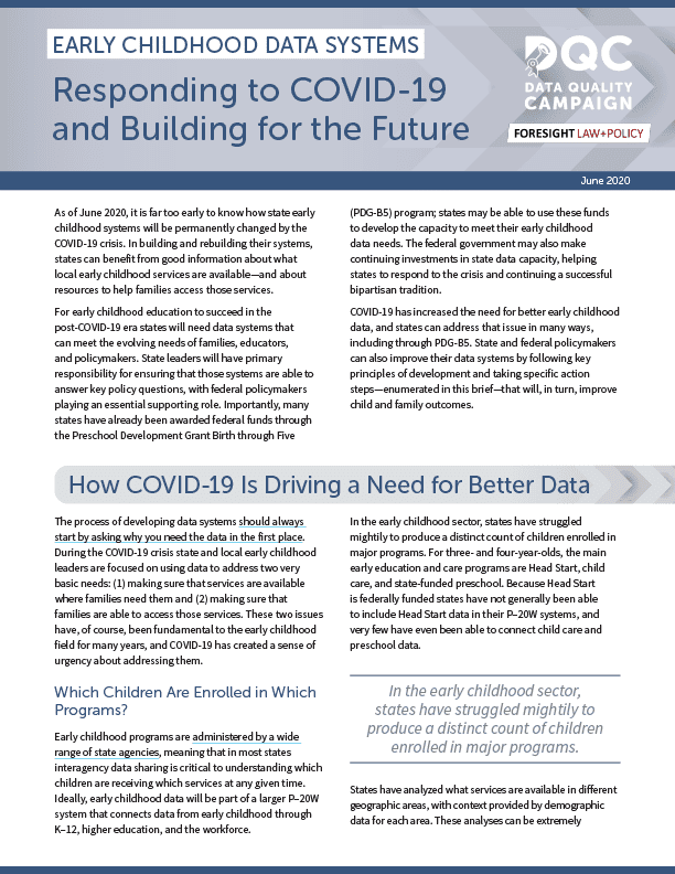Early Childhood Data Systems: Responding to COVID-19 | DQC